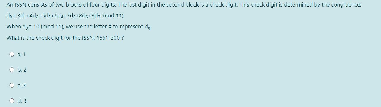 Solved An ISSN consists of two blocks of four digits. The | Chegg.com
