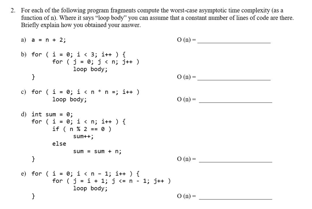 Solved For each of the following program fragments compute | Chegg.com