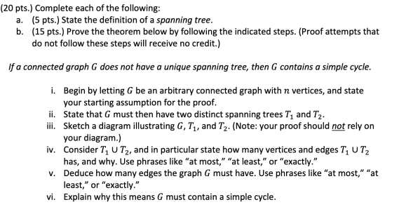 Solved (20 pts.) Complete each of the following: a. (5 pts.) | Chegg.com