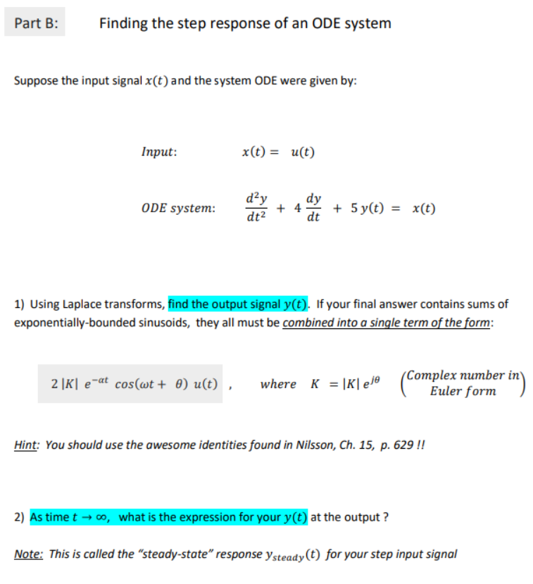 Solved Part B Finding the step response of an ODE system | Chegg.com
