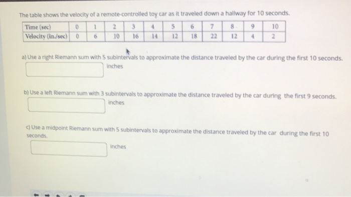 Solved The table shows the velocity of a remote-controlled | Chegg.com