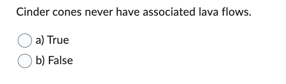Solved Cinder cones never have associated lava flows.a) | Chegg.com