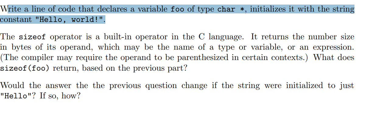 Solved Write a line of code that declares a variable foo of | Chegg.com