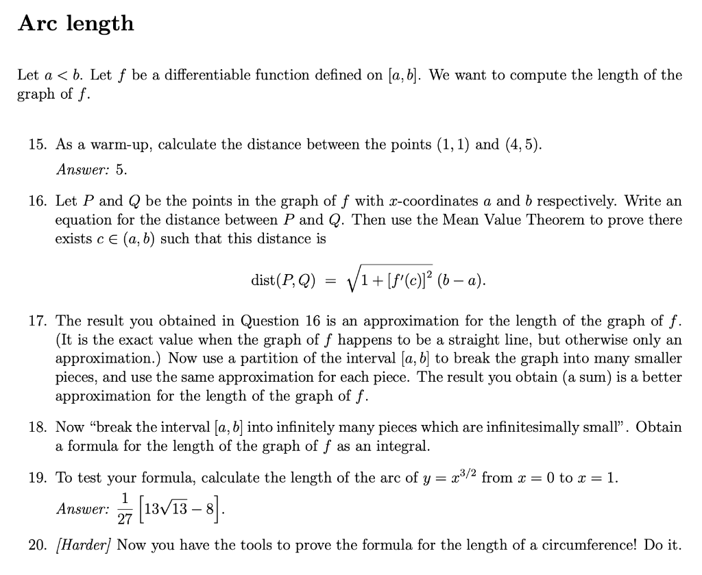 Solved Arc length Let a