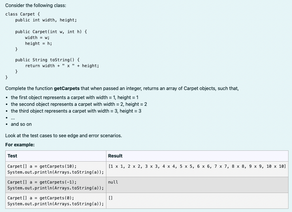 Solved Consider the following class: class Carpet \{ public | Chegg.com