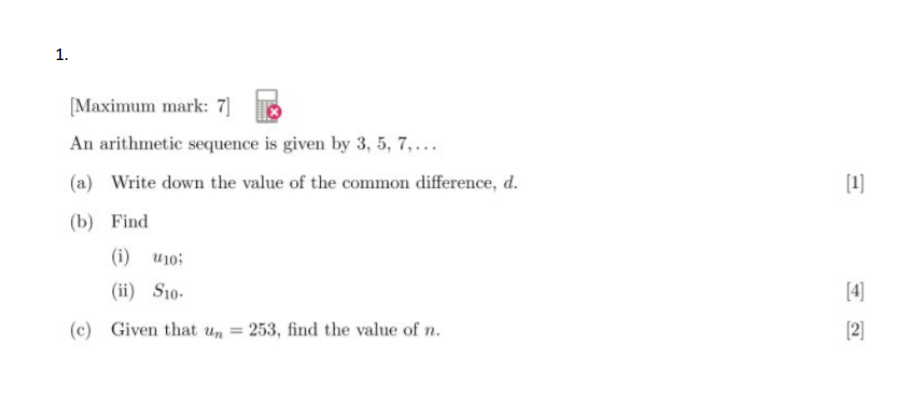 Solved 1. Maximum mark: 7] An arithmetic sequence is given | Chegg.com