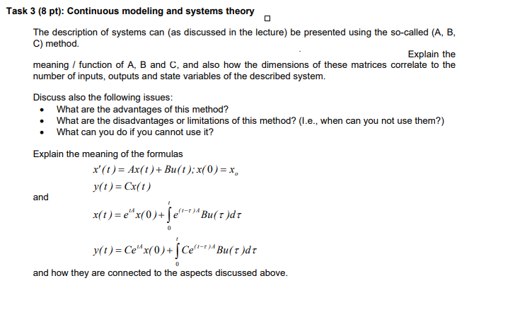 Solved sk 3 (8 pt): Continuous modeling and systems theory | Chegg.com