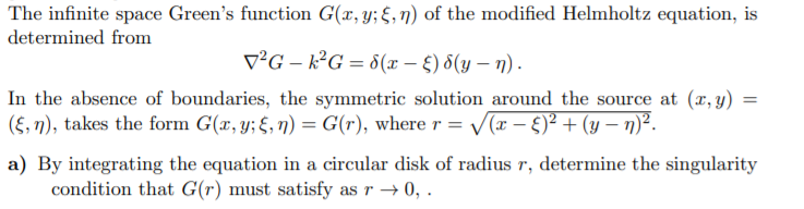The infinite space Green's function Gr, y; $, n) of | Chegg.com