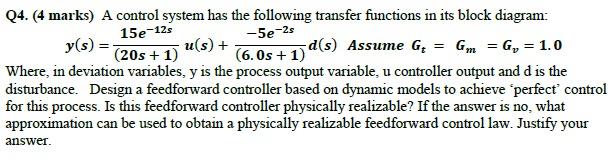 Solved y(s) = (20s + 1 Q4. (4 marks) A control system has | Chegg.com