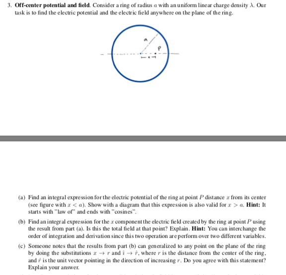 Solved 3. Off-center potential and field. Consider a ring of | Chegg.com