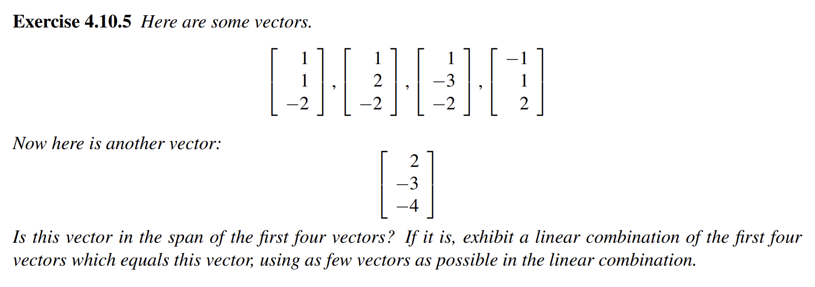 Solved Exercise 4.10.5 Here are some vectors. | Chegg.com