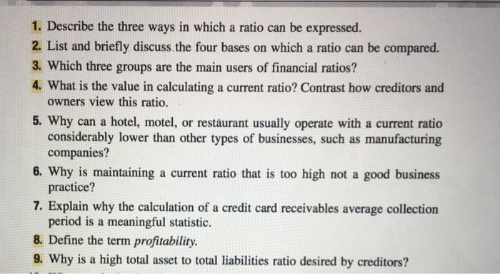 Solved 1. Describe the three ways in which a ratio can be | Chegg.com