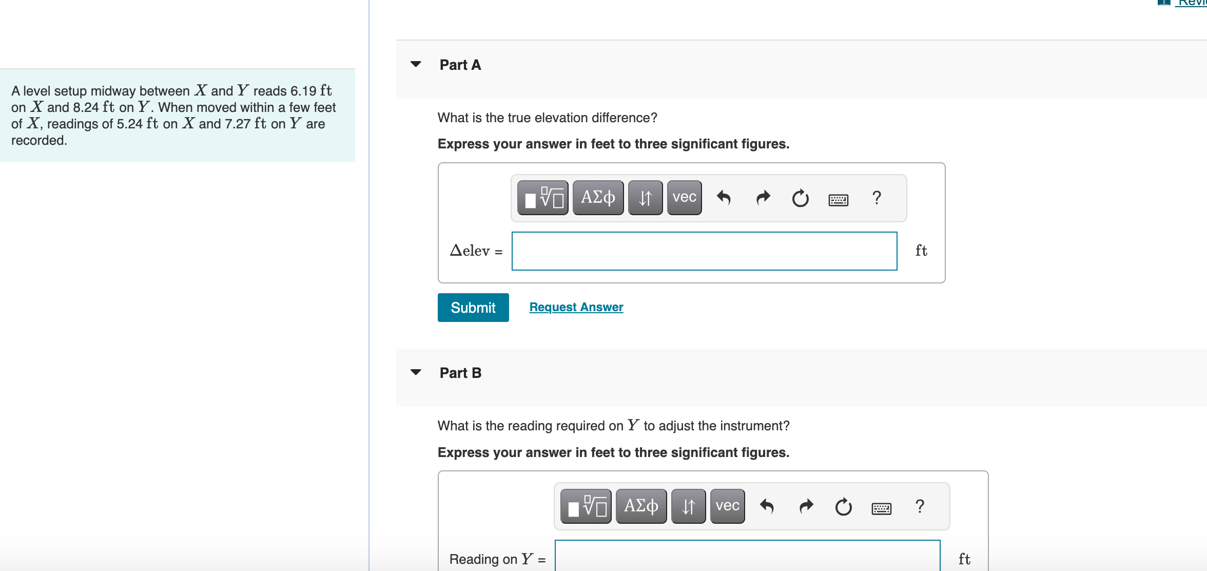 Solved A level setup midway between X and Y reads 6.19ft on | Chegg.com