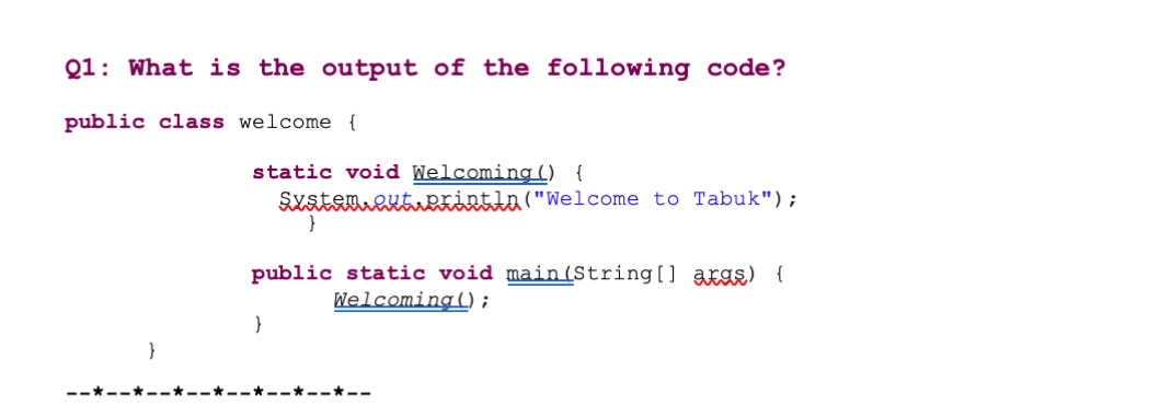 Solved Q1: What is the output of the following code? public | Chegg.com