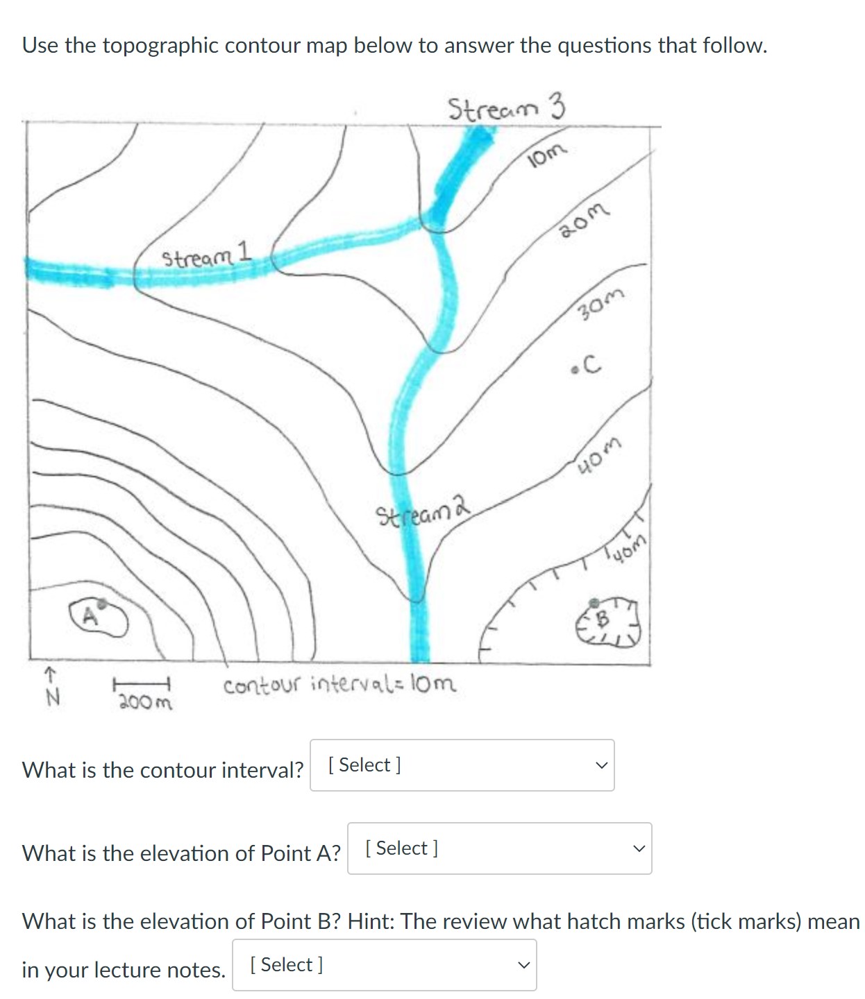 Solved Use the topographic contour map below to answer the | Chegg.com
