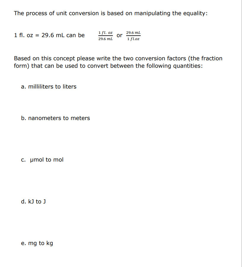 Solved The process of unit conversion is based on | Chegg.com