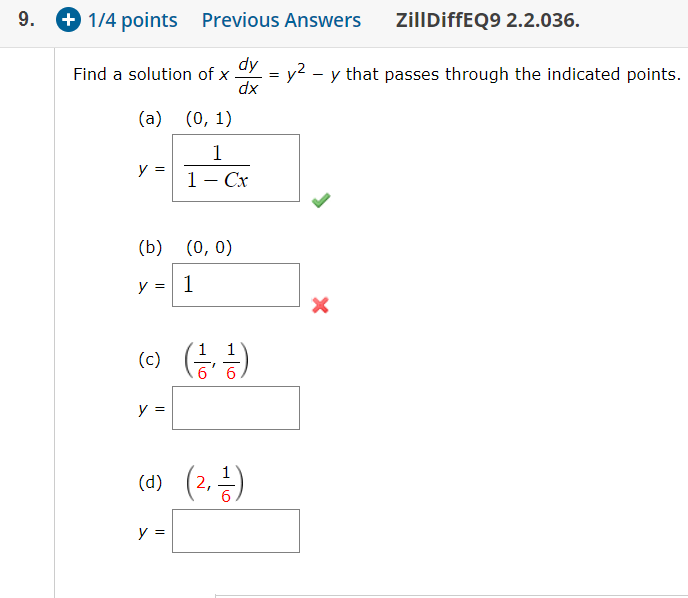 Solved 9. + 1/4 points Previous Answers ZillDiffeQ9 2.2.036. | Chegg.com