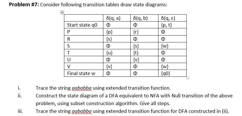 Problem \#7: Consider following transition tables | Chegg.com