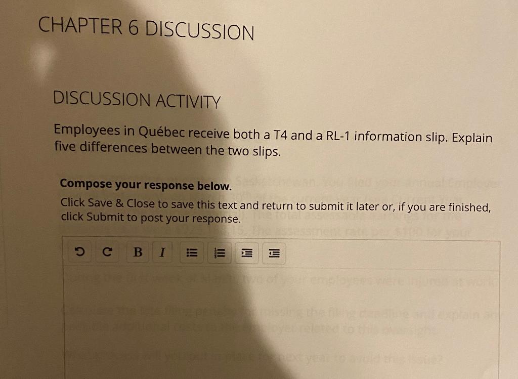 Solved CHAPTER 6 DISCUSSION DISCUSSION ACTIVITY Employees in | Chegg.com