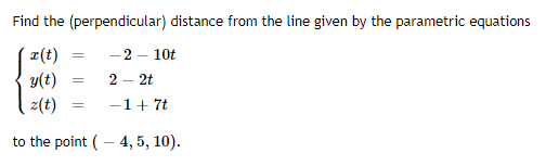 Solved Find the (perpendicular) distance from the line given | Chegg.com