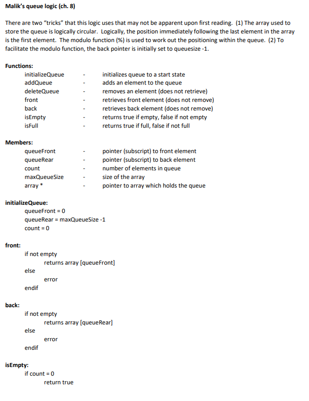 Queue Using Malik's queue logic, develop a Queue ADT | Chegg.com