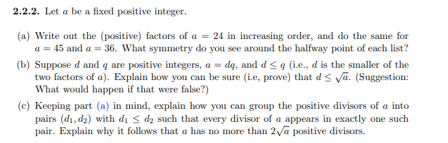 Solved 2.2.2. ﻿Let a ﻿be a fixed positive integer.(a) ﻿Write | Chegg.com