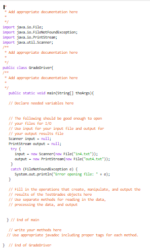 Solved Please Finish The Skeleton Of The Driver Class And Chegg