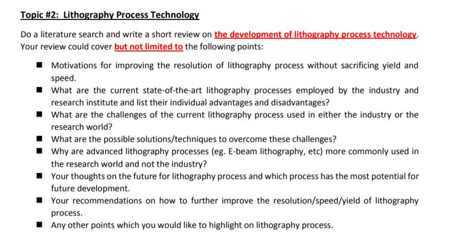 Topic #2: Lithography Process Technology Do a | Chegg.com