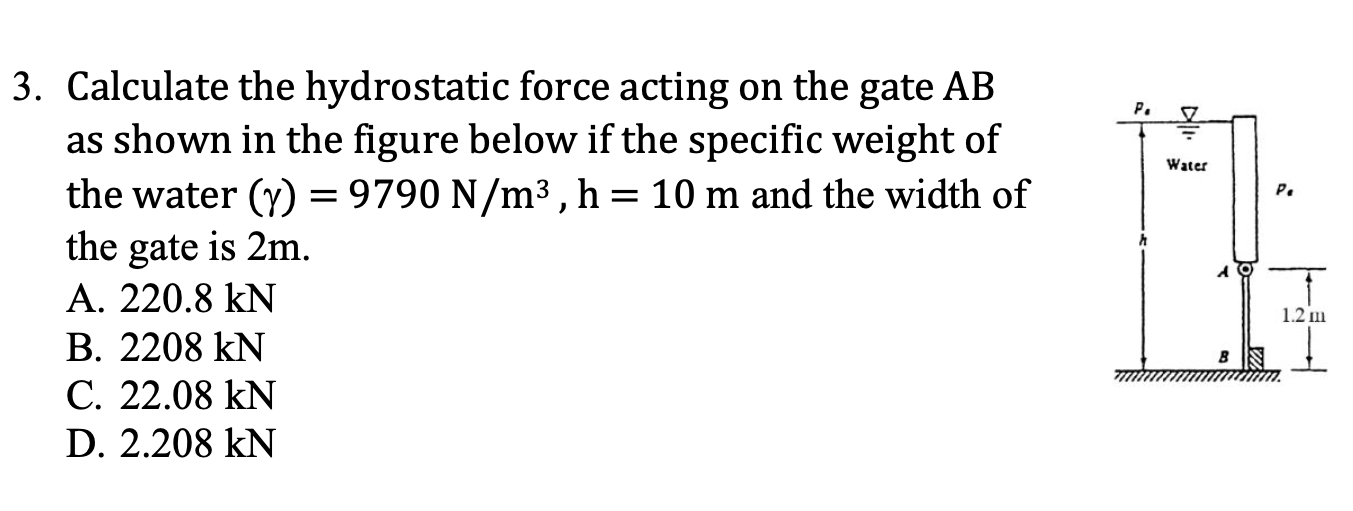 Solved Calculate the hydrostatic force acting on ﻿the gate | Chegg.com