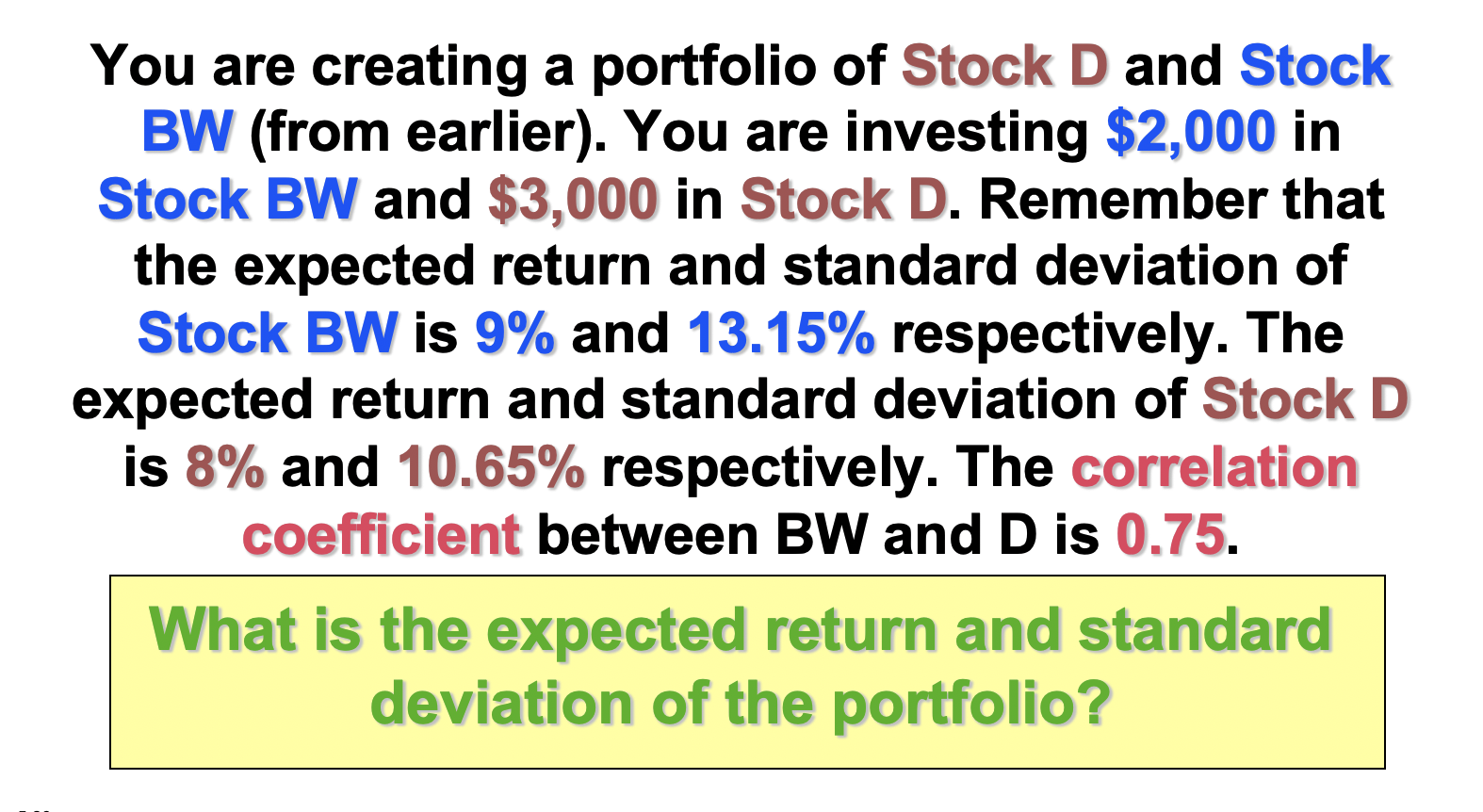Solved You are creating a portfolio of Stock D and Stock BW | Chegg.com