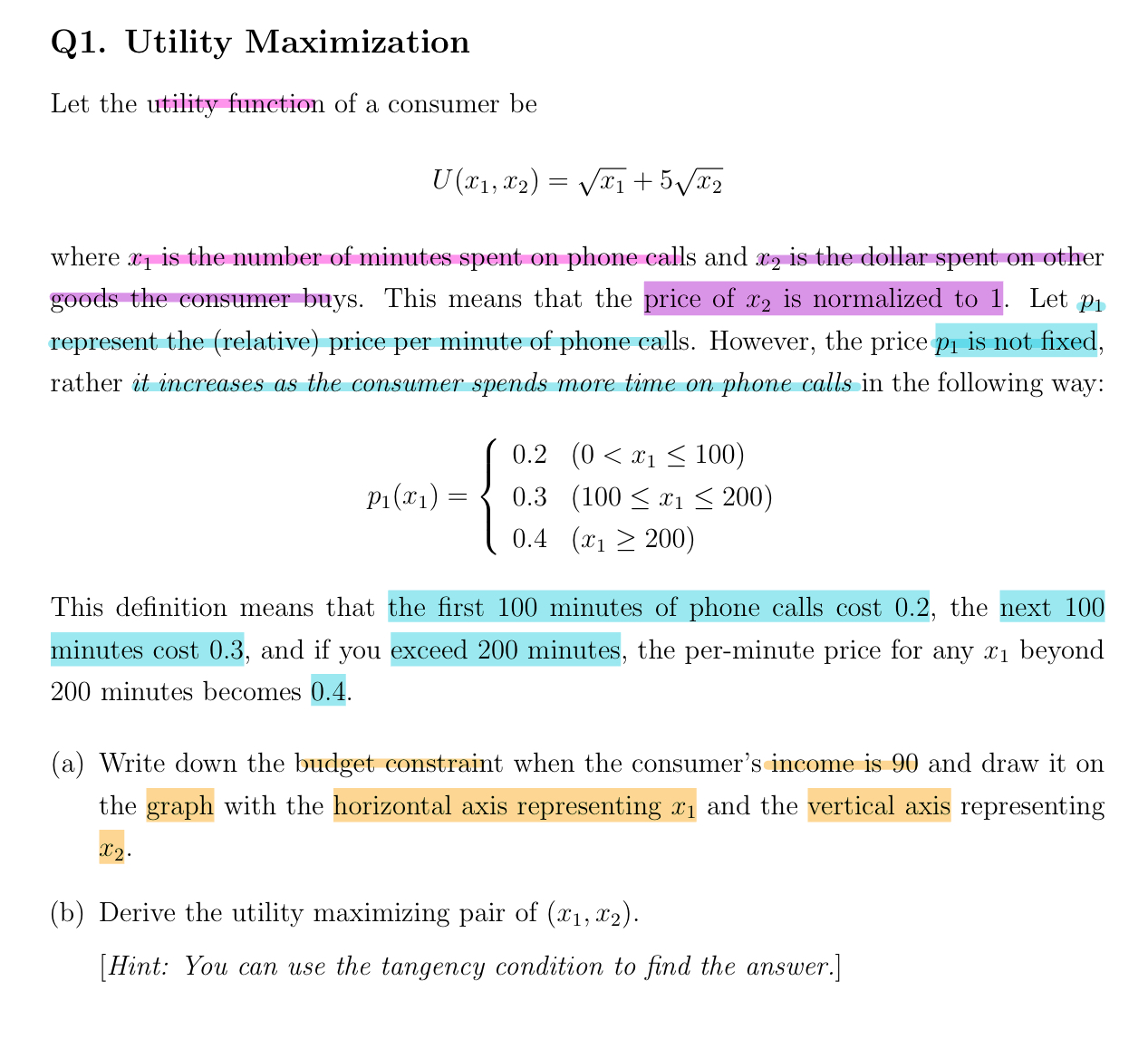 Solved Q1. ﻿Utility MaximizationLet the utility function of | Chegg.com