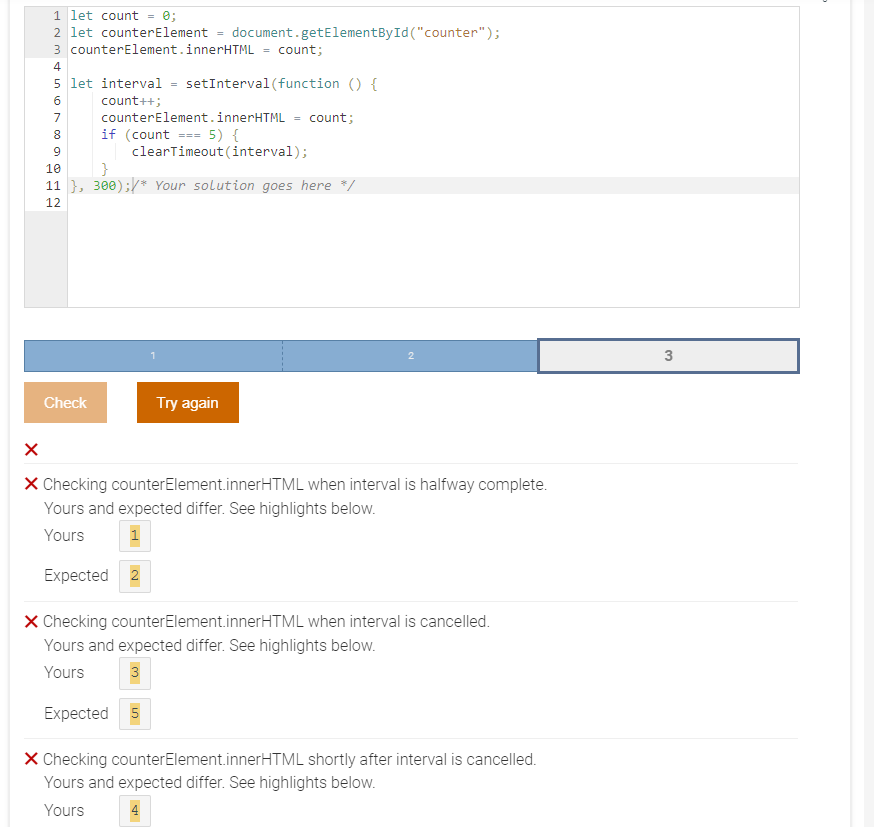 Solved \begin{tabular}{r|l} 1 & let count =0; \\ 2 & let | Chegg.com