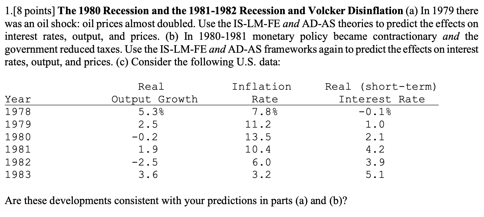 Solved 1.[8 points] The 1980 Recession and the 1981−1982 | Chegg.com