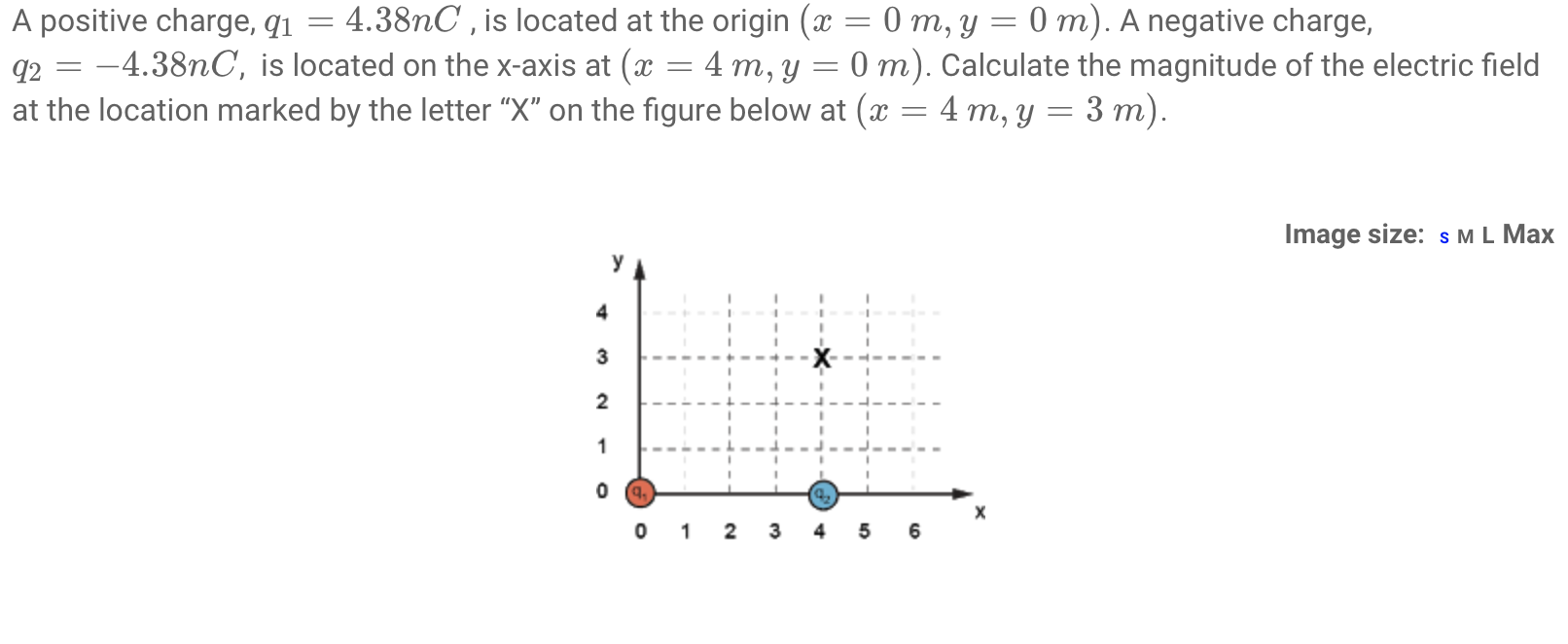 Solved A positive charge, q1 = 4.38nC , is located at the | Chegg.com