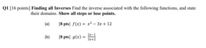 Solved Q1 [16 points] Finding all Inverses Find the inverse | Chegg.com