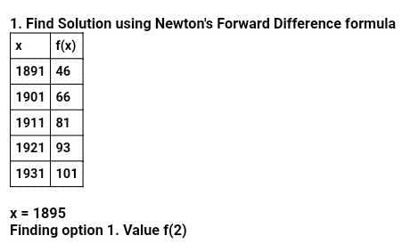 Solved 1. Find Solution using Newton's Forward Difference | Chegg.com