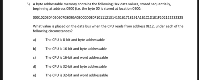 Solved 5) A byte addressable memory contains the following | Chegg.com