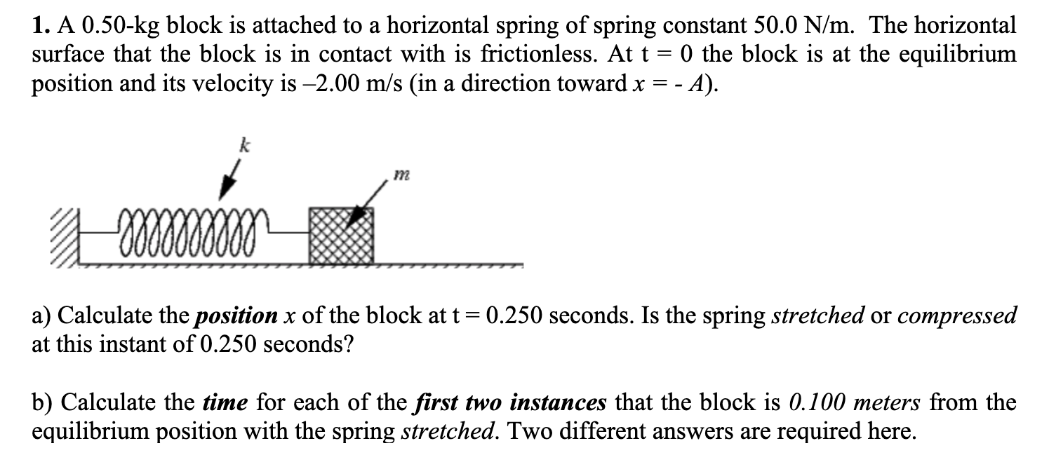 Solved 1. A 0.50−kg block is attached to a horizontal spring | Chegg.com