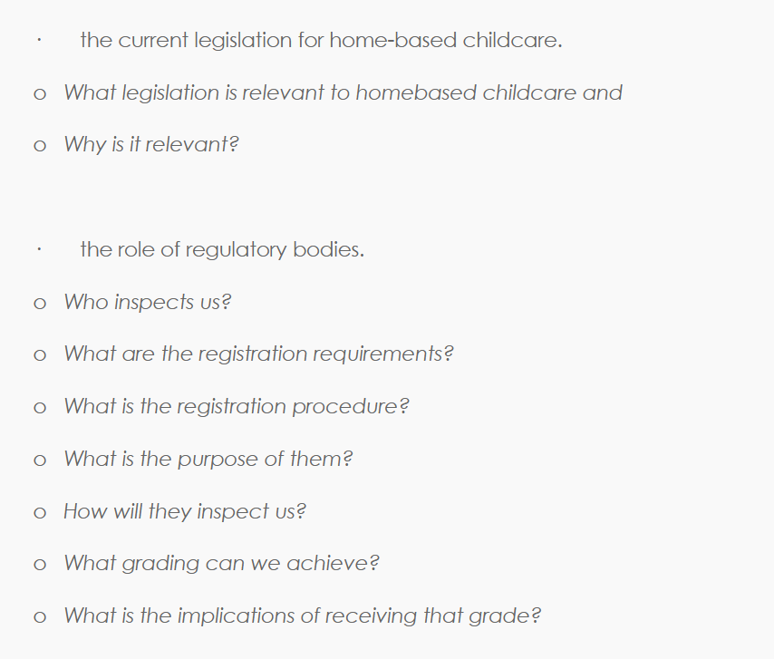 the current legislation for home-based childcare.What | Chegg.com