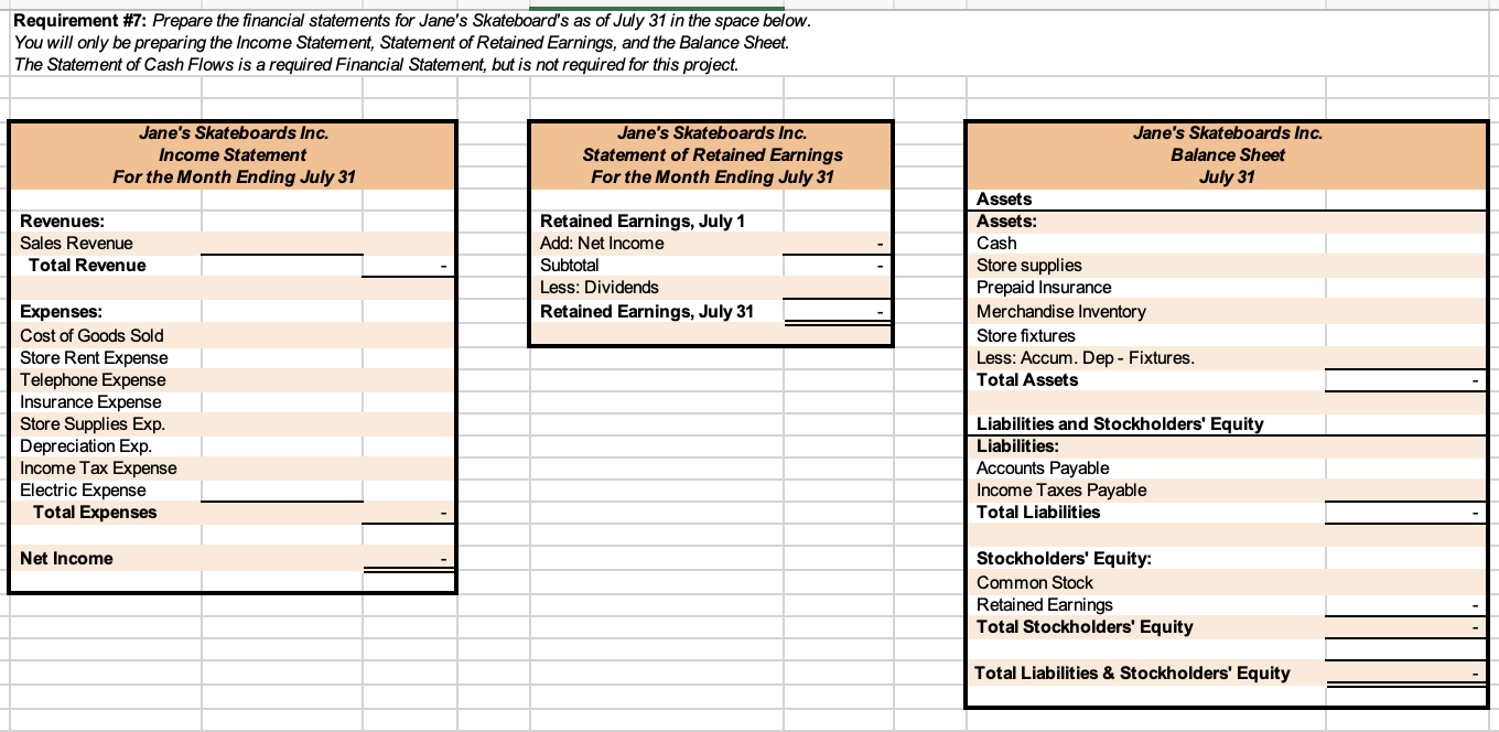 Solved Requirement #7: Prepare the financial statements for | Chegg.com