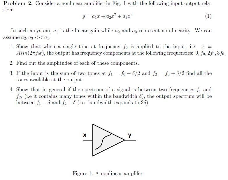 Problem 2. Consider a nonlinear amplifier in Fig. 1 | Chegg.com