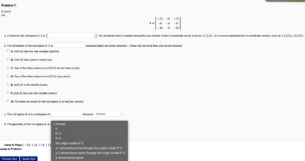 Solved Problem 2. (1 point) Determine if the subset of R4 | Chegg.com