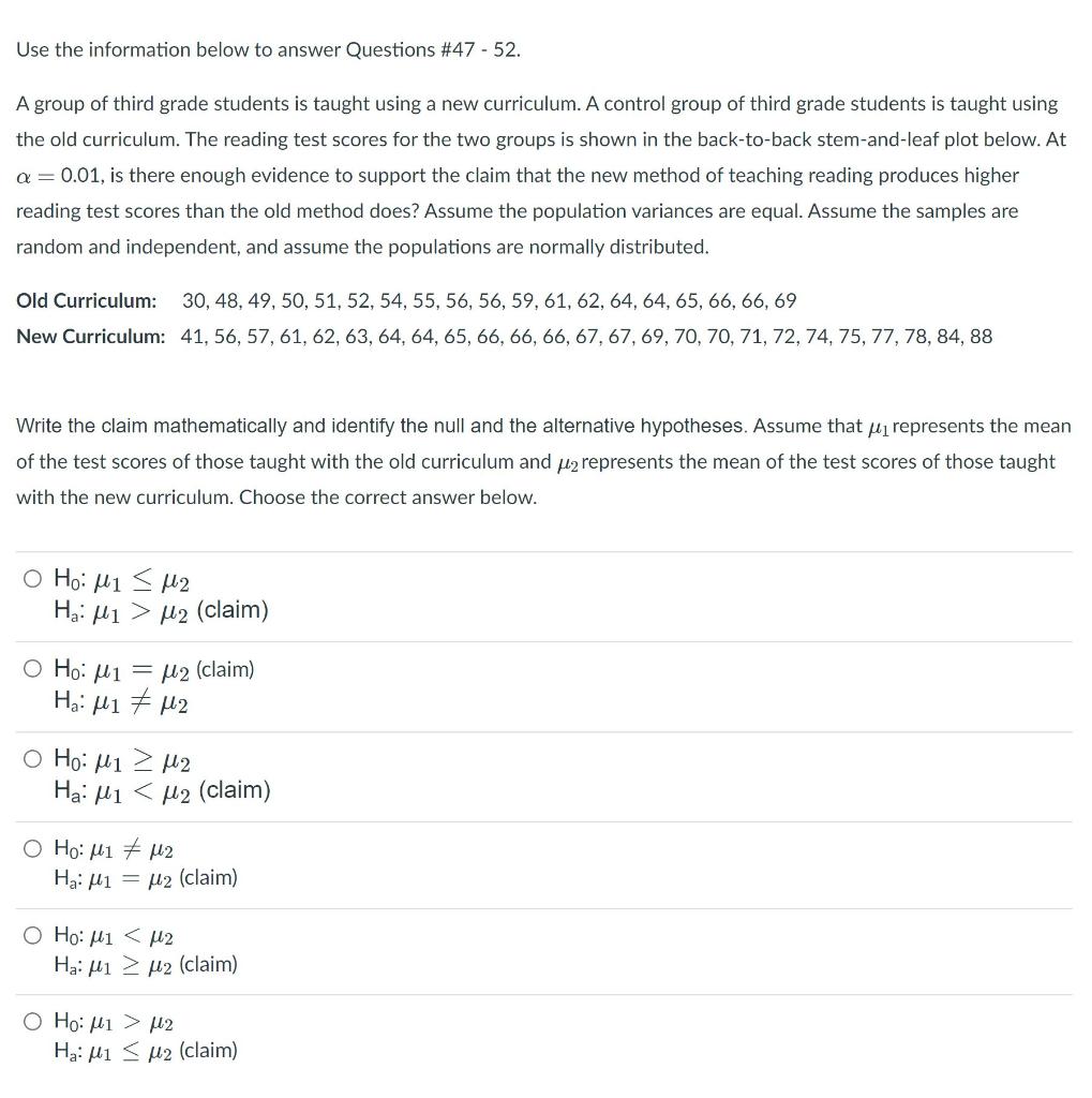 Solved Use the information below to answer Questions #47 - | Chegg.com