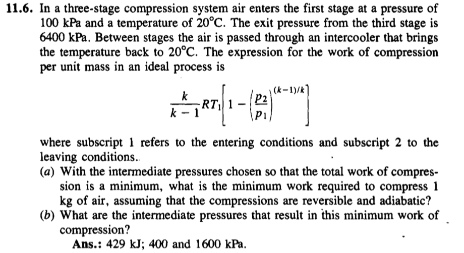 Solved 11.6. In a three-stage compression system air enters | Chegg.com
