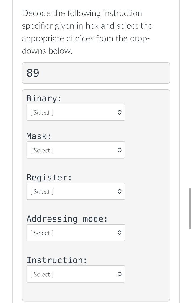 Decode the following instruction specifier given in | Chegg.com