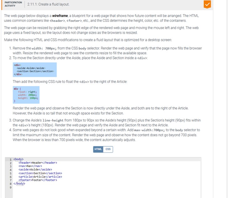 The web page below displays a wireframe, a blueprint | Chegg.com