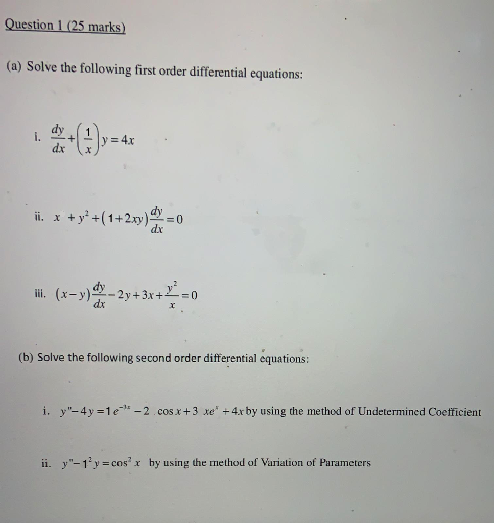 Solved Question 1 (25 marks) (a) Solve the following first | Chegg.com