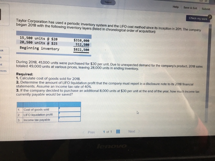 Solved Saved Help Save & Exit Submit CHeck my work Taylor | Chegg.com