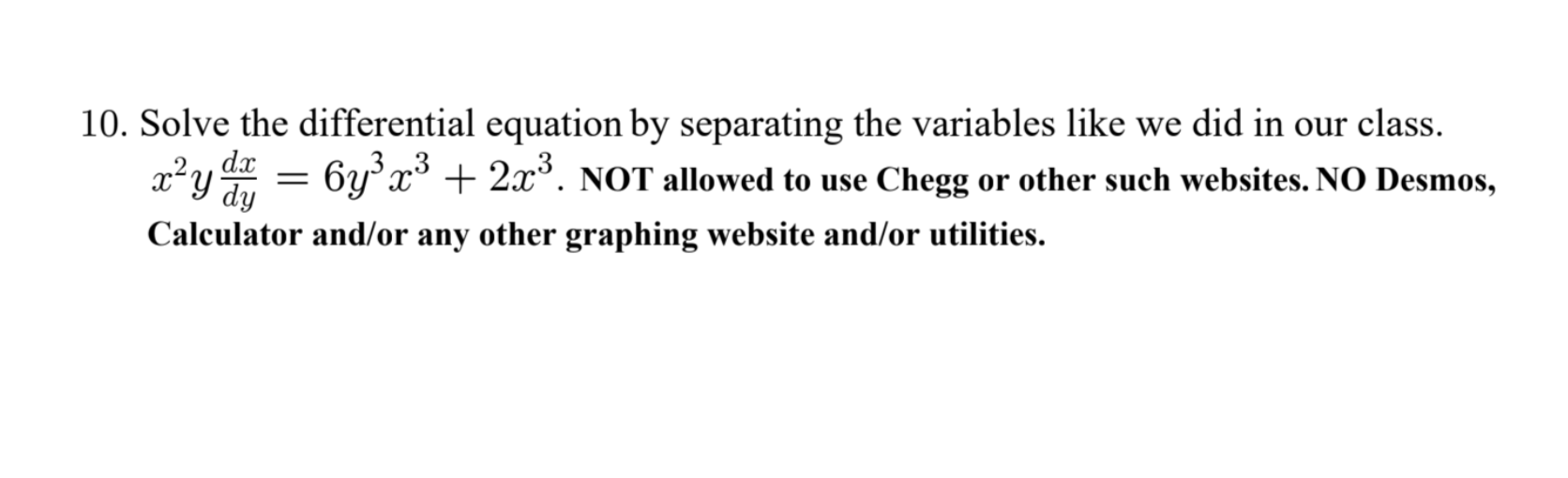 Solved Solve the differential equation by separating the | Chegg.com
