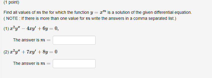 Solved Find all values of m the for which the function y=xm | Chegg.com